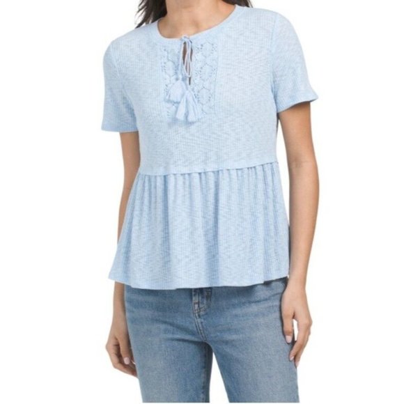 greige | Tops | Greige Womens Short Sleeve Babydoll Blouse Top Blue ...